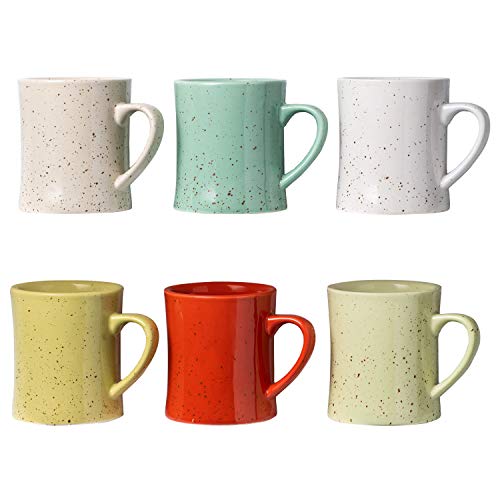 Classic Old Fashioned Style Mugs - Set of 6 - Ceramic, Multicolor Mugs for Coffee, Tea and More - 15oz - Chip-Free Ceramic - Country/Farmhouse Décor
