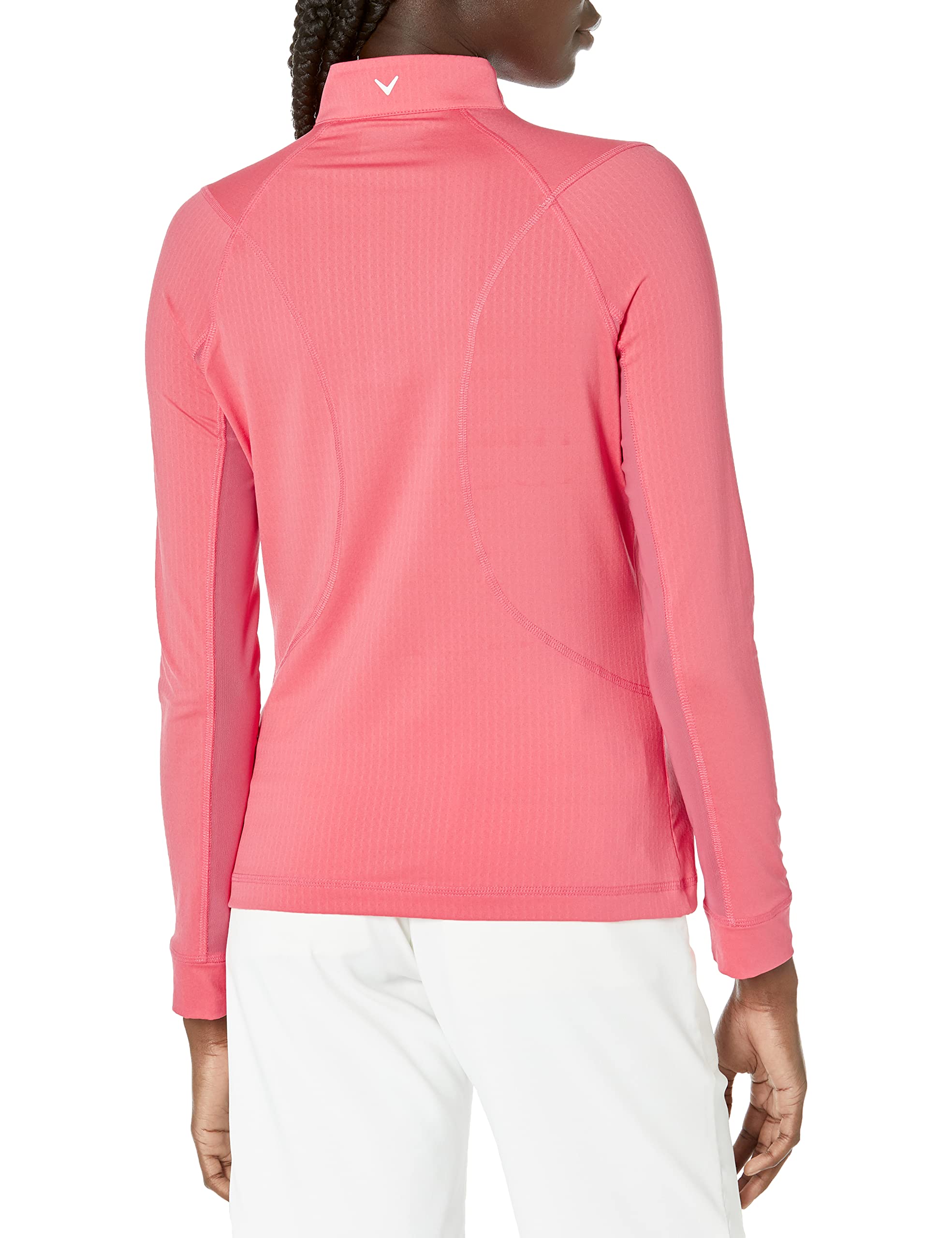 Callaway Women's Solid Sun Protection 1/4 Zip with Chev Front Seams & Top Stitching Detail Shirt, Coral Paradise, X-Large