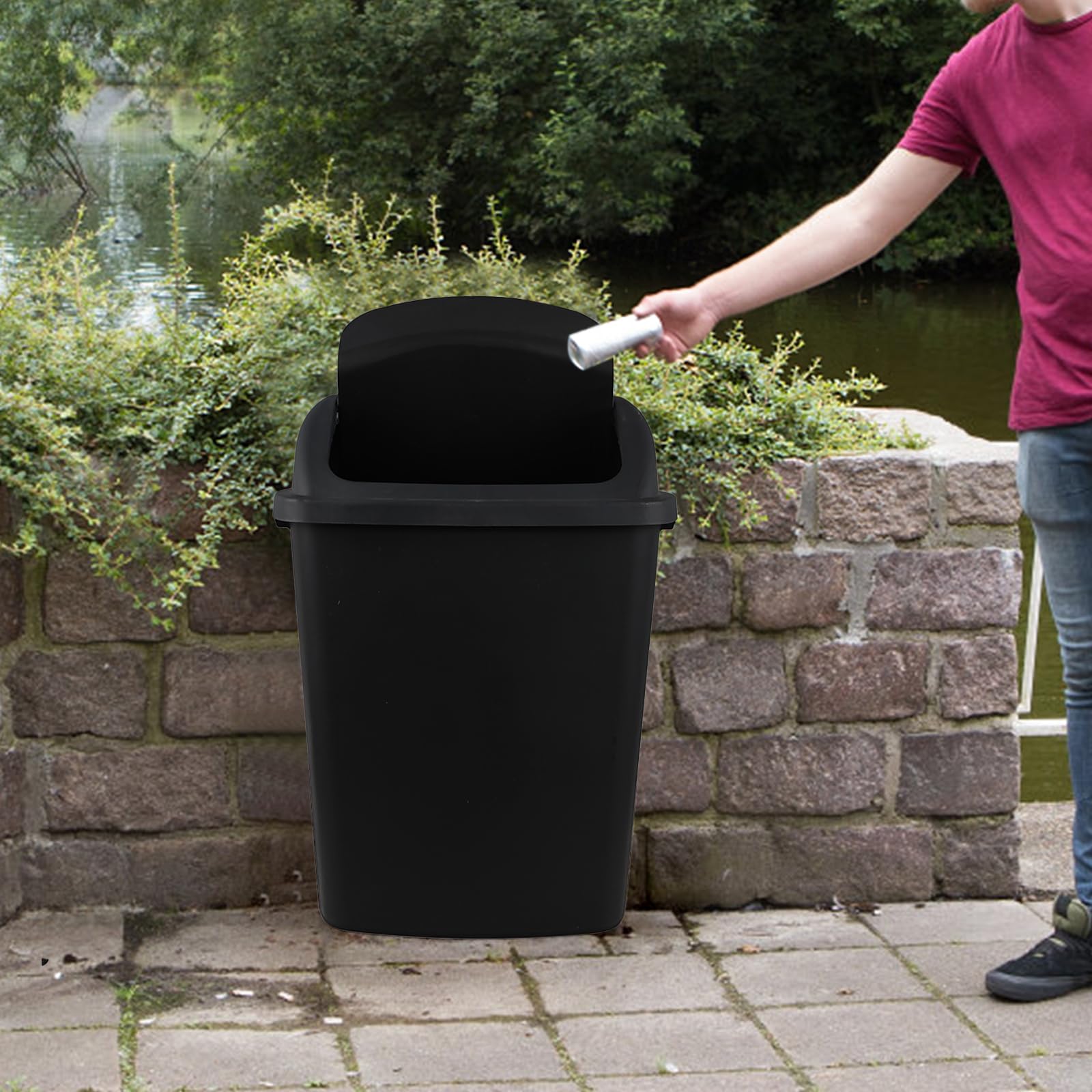 Cand 70 Liter Garbage Can 4 Pack, Black Trash Bin with Swing Lid, Plastic Garbage Can Swing Cover