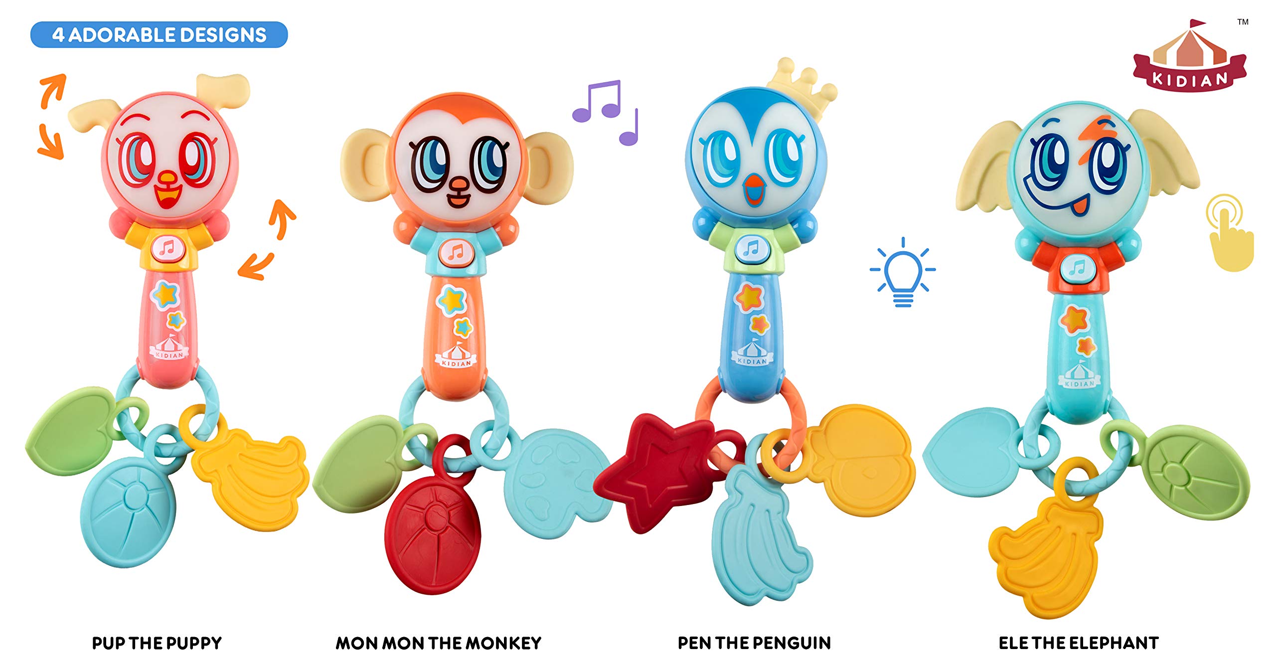 Kidian Baby Rattle - Shake and Jam Rattle - Baby Rattle and Teether Toy, Infant Rattle for 6 Months and Up by Flybar (Monkey)