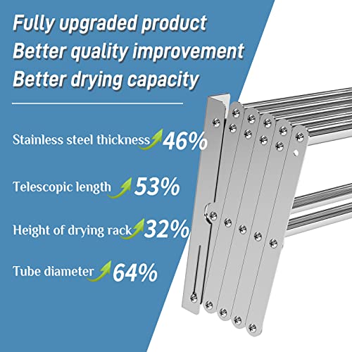 GUEVARA Wall Mounted Clothes Drying Rack,Stainless Steel Accordion Retractable Drying Rack for Laundry Room/Bathroom Tower,Easy to Install 31-inch Rod, 120 lbs Large Capacity- Indoor and Outdoor Use