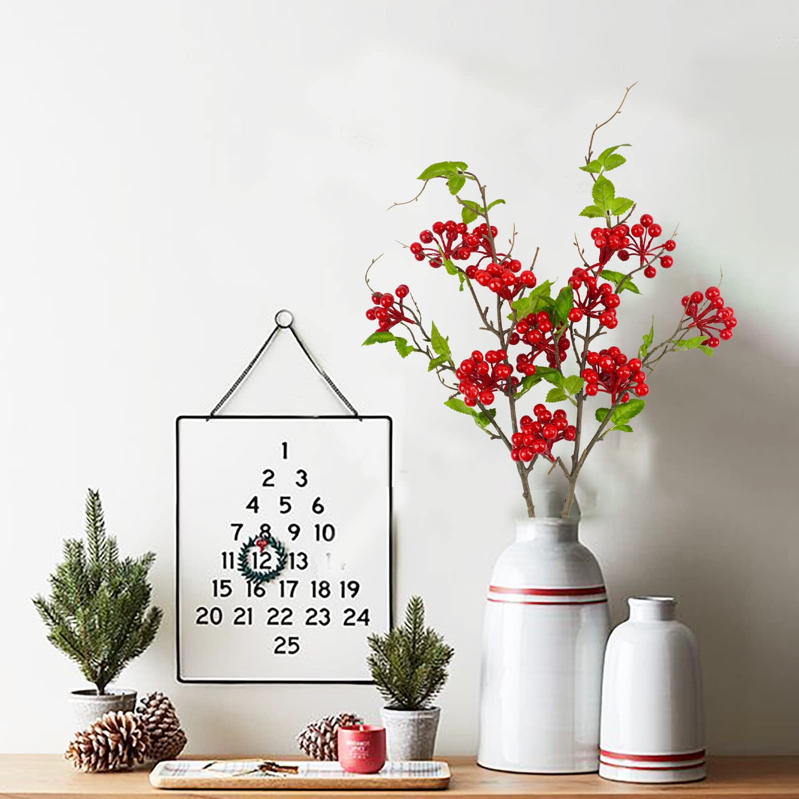 Phliofd 2 Pack Christmas Red Berries Picks 32in Red Berry Stems Christmas Decoration Red Christmas Ornaments for Home Kitchen Outdoor Garden Wedding Party Holiday Decor