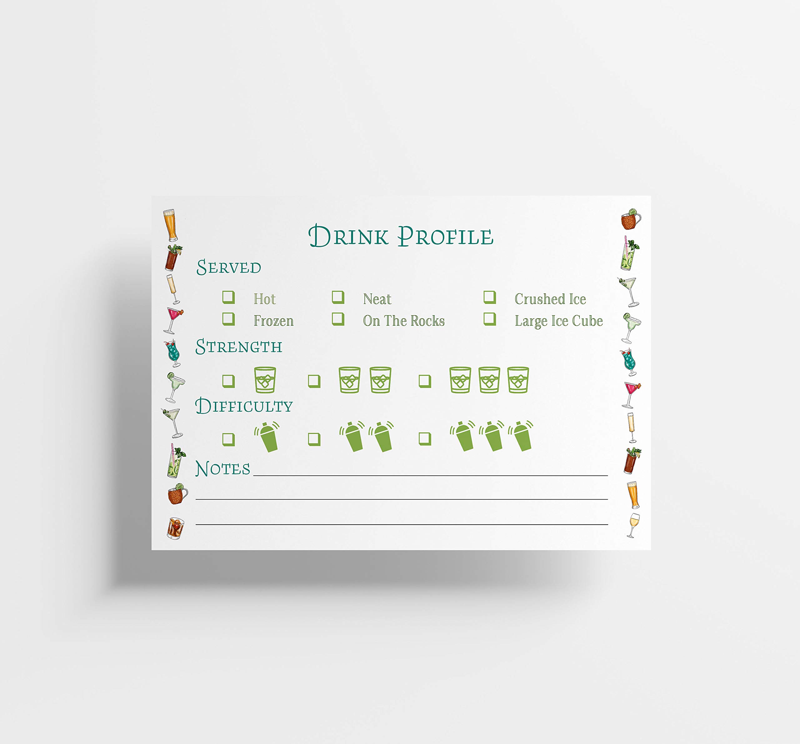 Cocktail Recipe Cards, 4x6 Inches, 50 Fill-in-the-Blank Cards for Recipe Box (Watercolor Border)