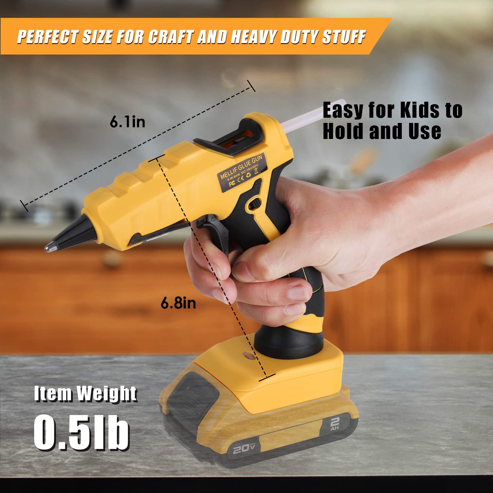 Cordless Hot Glue Gun for 20V Max Lithium Battery (Battery NOT Included) for Arts & Craft DIY & Decoration with 30PCS 0.27" Glue Sticks