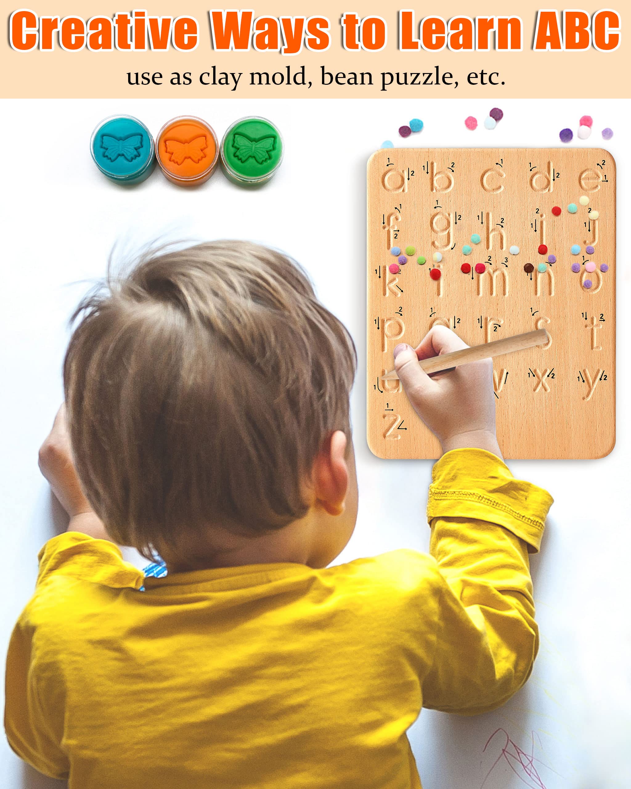 RUIZHUO Wooden Alphabet Tracing Board, Double-Sided Wood Letters Tracing Tool Learning to Write ABC Educational Montessori Toys Game Gift