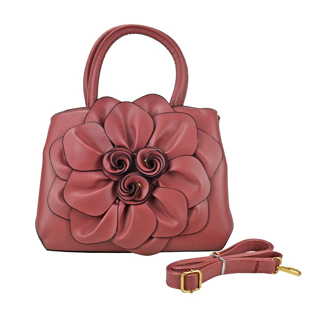 Sibalasi Women’s Flower Leather Top-Handle bag Small Floral Shoulder Bag Designer Handbags Handmade Purse (B-PI)