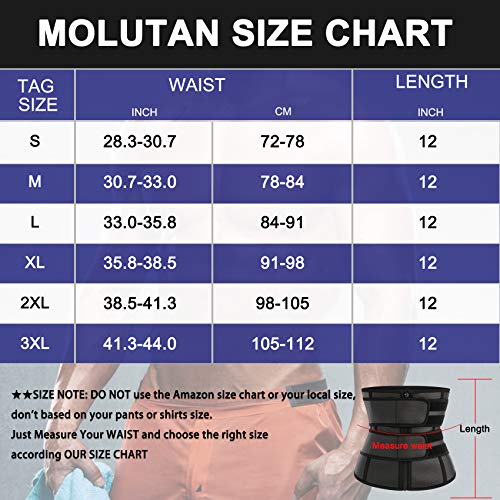 MOLUTAN Waist Trainer Trimmer for Men Tummy Control Shapewear Neoprene Sweat Belt Slimming Body Shaper Black