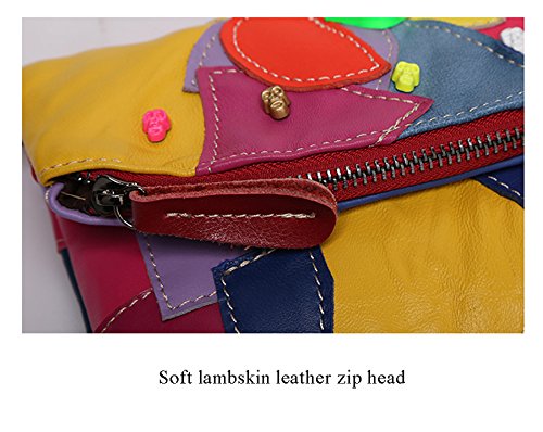 Sibalasi-Women Colorblock Lambskin Leather Multicolor Crossbody Bag Black Handbag Halloween Skull Studded Purse(AMulticolor)