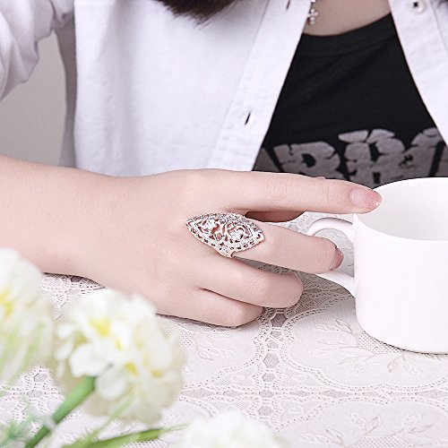 BEMI British Style 925 Silver Plated Carved Flower Band Ring Engagement Valentine Gift Statement Rings for Women 6