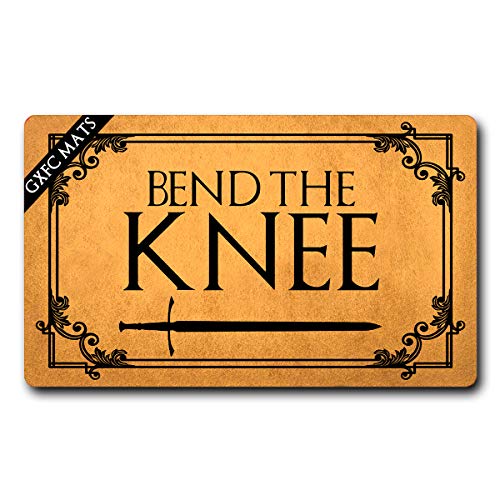 GXFC Welcome Mat with Rubber Back Bend The Knee Humorous Quote Door Rugs Game of Thrones Funny Doormat for Entrance Way Monogram Mats for Front Door Mat No Slip Kitchen Rugs and Mats 30"(L) x 18"(W)