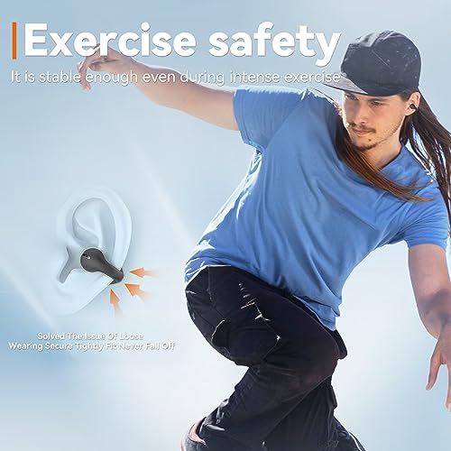 Ear Clips Ear Buds Bone Conduction Earbuds for Small Ear Canals, Open Ear Earbuds Bluetooth with Earhooks Sport Clip on Headphones Up to 24 Hours Playtime Waterproof Outer Headphones Black