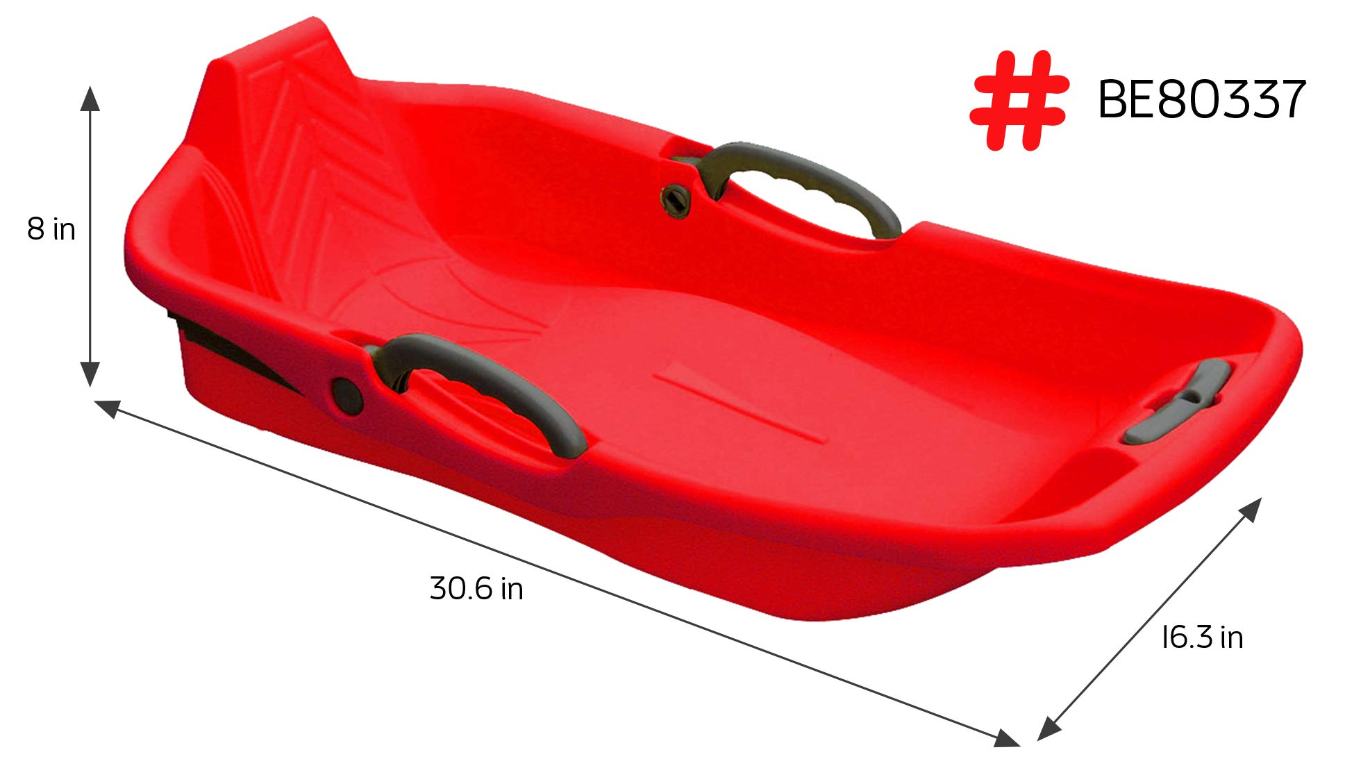 BELLI Red Plastic Toboggan, Snow Sled, 1 seat with Brake & Handle Cord, for Kids BE80337