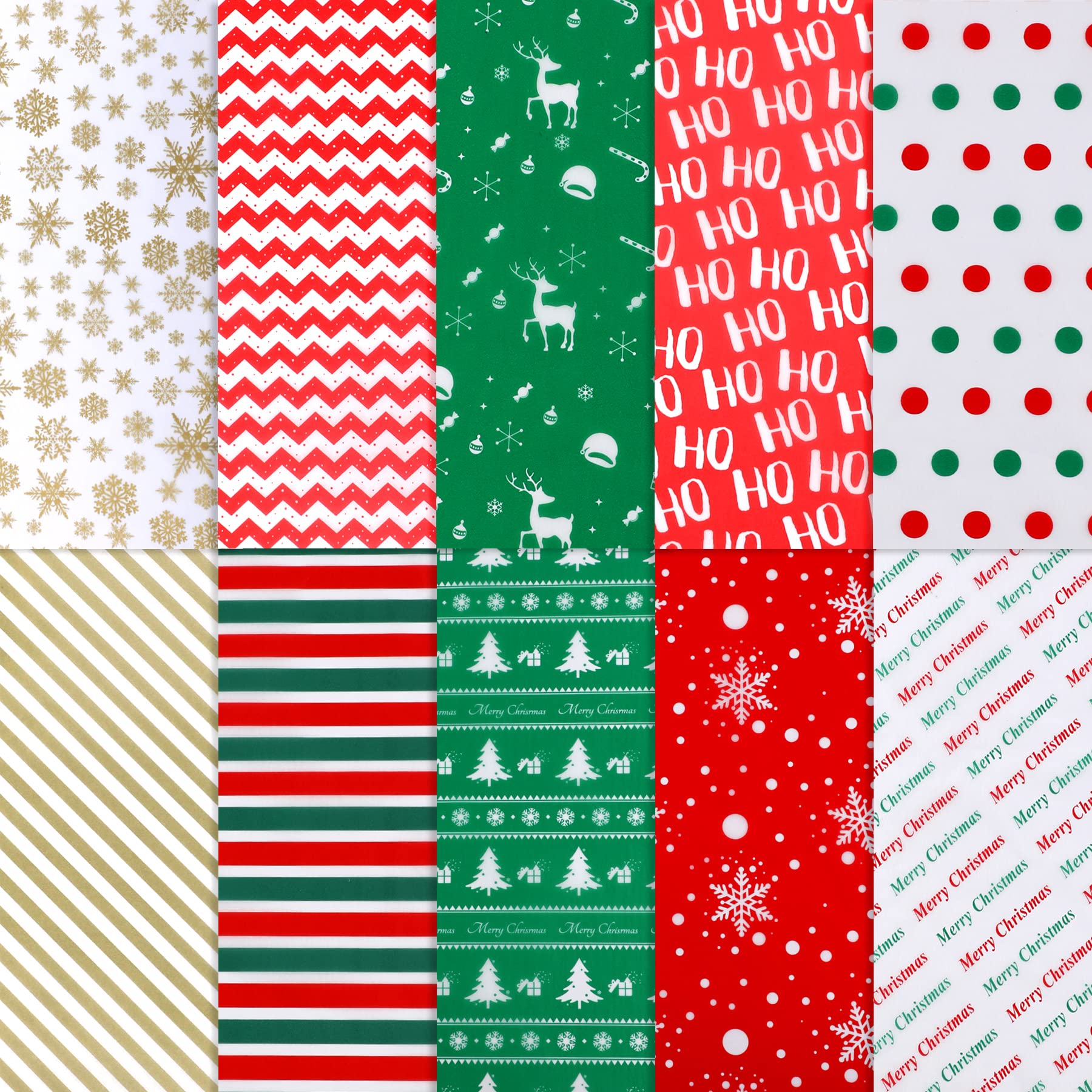 SANNIX 100 Sheets Christmas Tissue Paper Xmas Bulk Gift Wrapping Paper Bag for Christmas Gift Wrapping Boxes DIY Crafts Birthday Holiday Decoration 19.7 ×13.8 Inch (10 Patterns)
