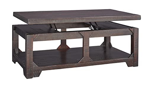 Signature Design by Ashley Rogness Rustic Rectangular Lift Top Coffee Table, Distressed Dark Brown