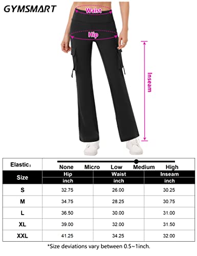 GymSmart Mid Waisted Yoga Cargo Pants for Women Stretch Bootcut Casual Pants Black