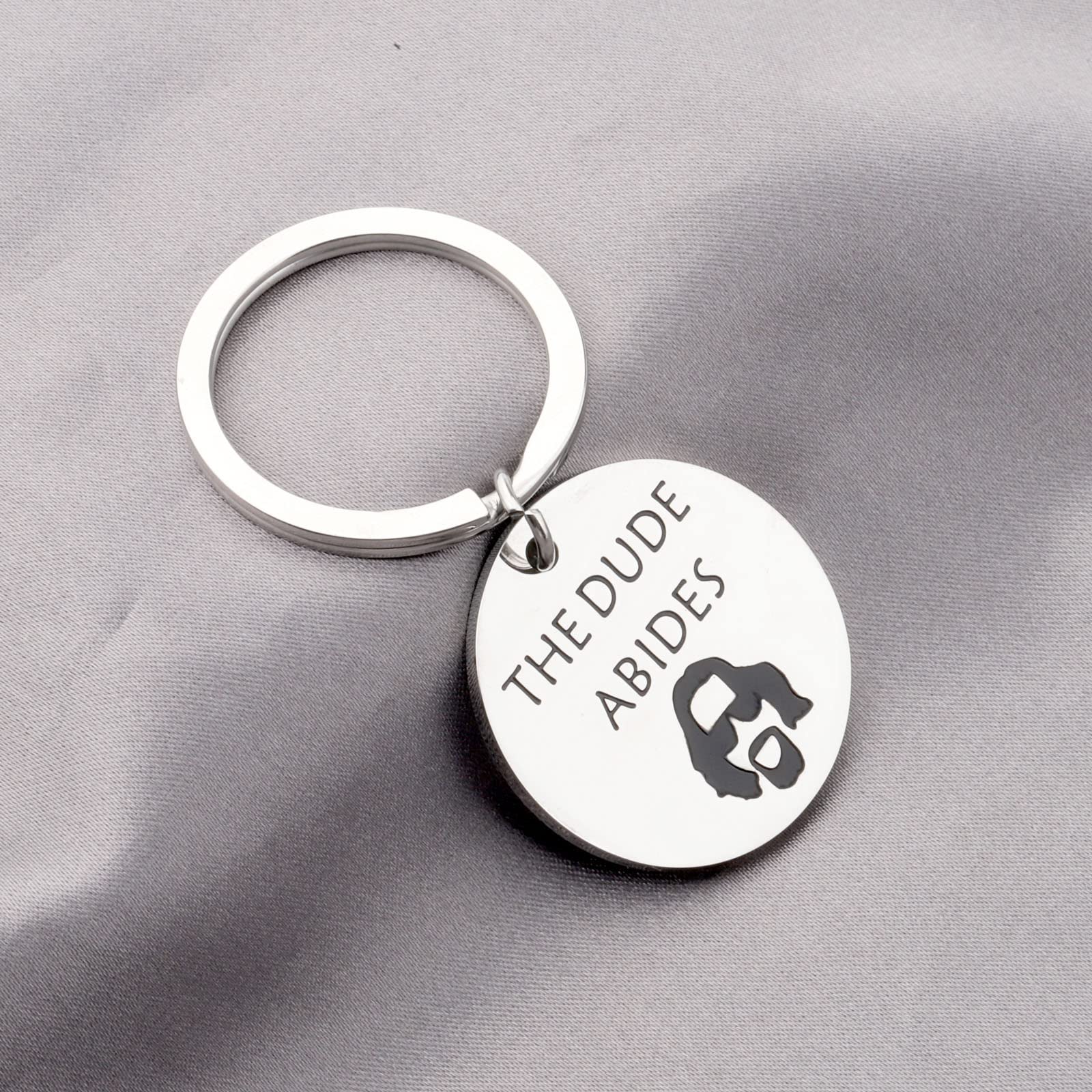 BLEOUK The Dude Gift Lebowski Inspired Keychain Crime Movie Fans Gift Bowling Gift (THE DUDE ABIDES)