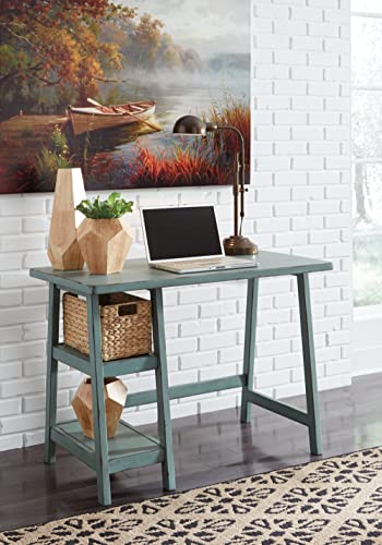 Signature Design by Ashley Mirimyn Vintage 42" Home Office Desk with Basket, Distressed Blue,Teal