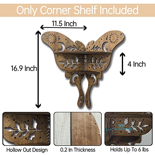 Corner Shelf Wall Mount - 2 Tier Large 17β Crystal Shelf Display - Moth Floating Shelves Wall Shelf - Boho Butterfly Moon & Star Design Spiritual Gift Zen Decor Yoga Corner Decor Home Bedroom Office