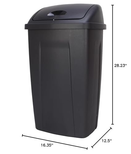 BMHSN 13 Gallon Trash Can, Plastic Swing Top Kitchen Garbage Trash Can, Black