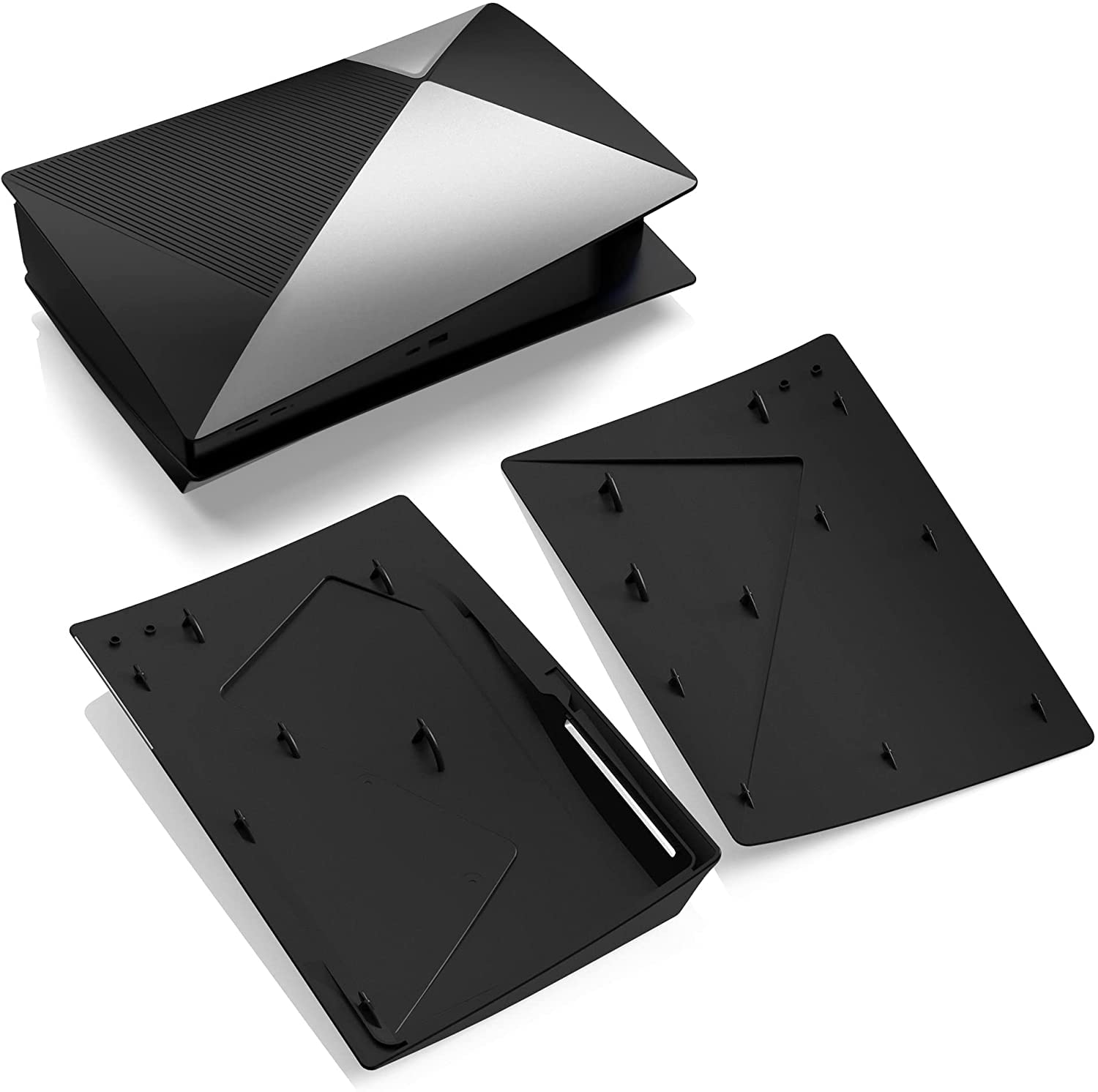 Benazcap Faceplate for PS5, Hard Shockproof Plates Face Plate Cover Side Plate Shell for Playstation 5, Black/Silver Plates Compatible with PS5