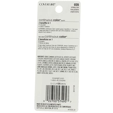 Cg Cs Lipstick 035 Smokey Size .13 O Cover Girl Continuous Color Lip Stick 035 Smokey Rose .13 Oz