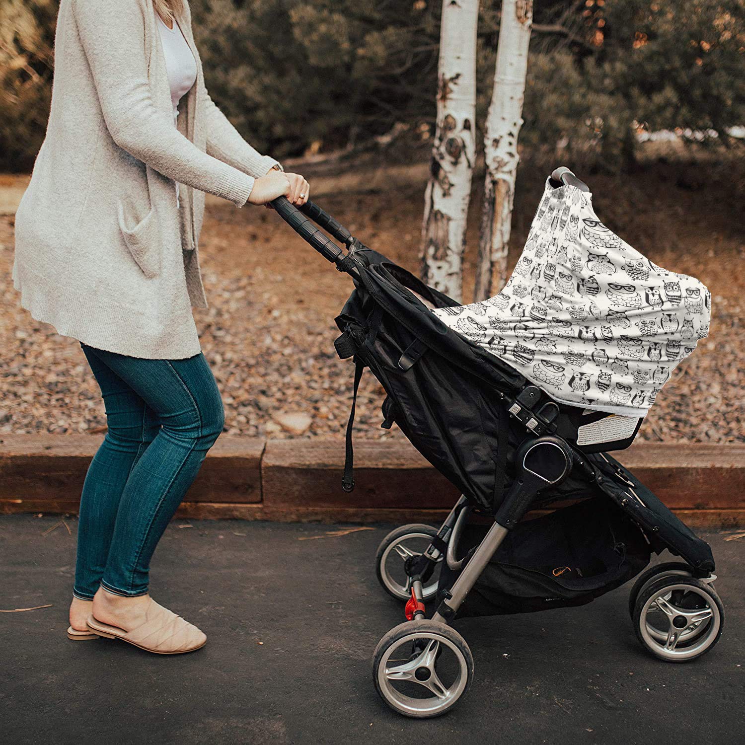 Breastfeeding Nursing Cover Multi Use for Baby Car Seat Cute Owl Collection Stretchy Breathable Shawl for Stroller High Chair Shopping Cart Canopy