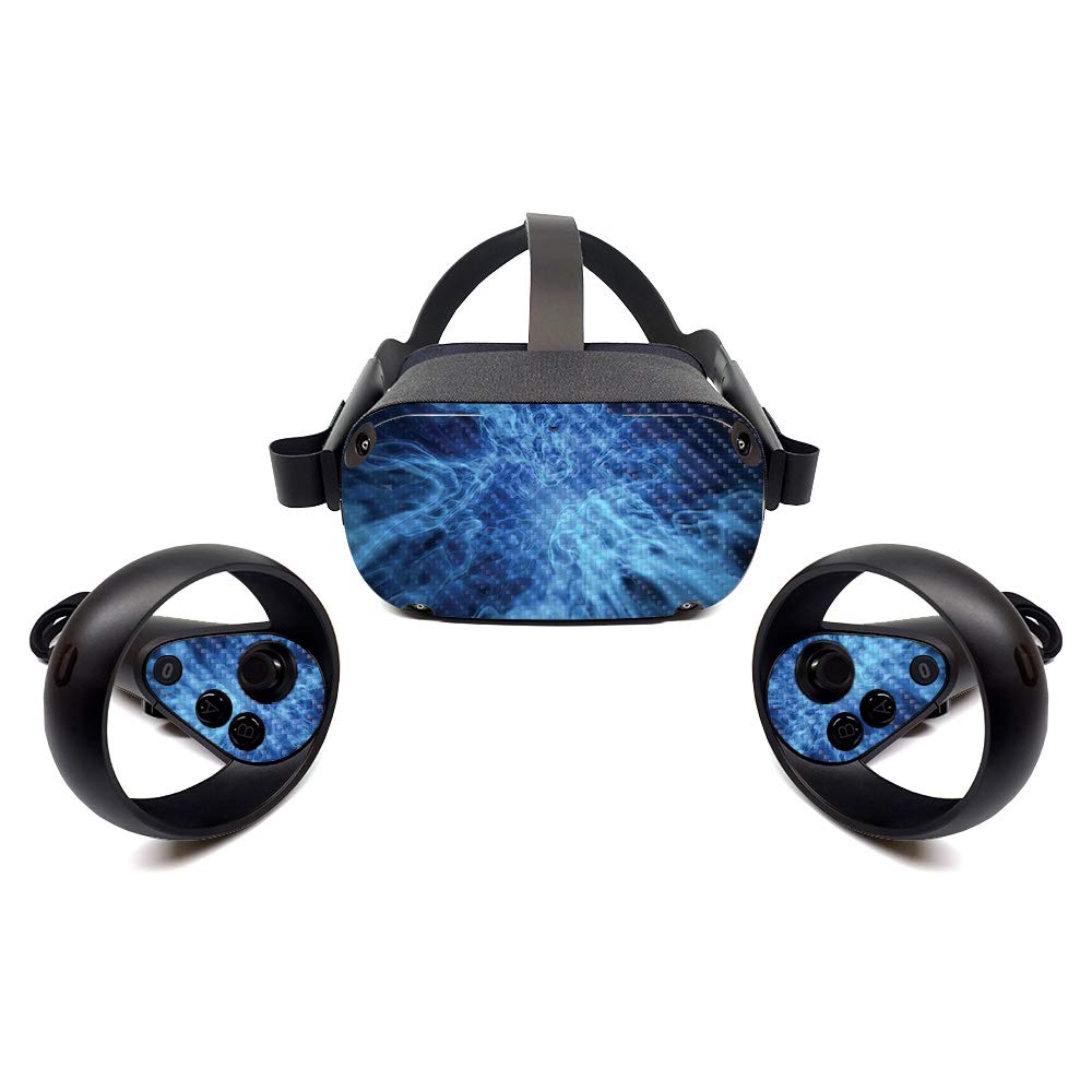 MightySkins Carbon Fiber Skin for Oculus Quest - Blue Mystic Flames | Protective, Durable Textured Carbon Fiber Finish | Easy to Apply, Remove, and Change Styles | Made in The USA