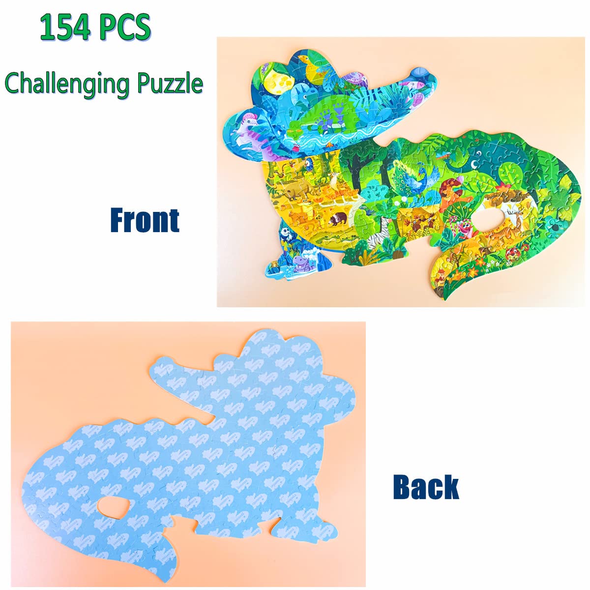 Puzzles for Kids Ages 8-10,4-8,154 Piece Kid Puzzles Crocodile Animal Shape Cool Jigsaw Puzzles Preschool Learning Educational Toys Gift for Kids Ages 6 7 8 12 and Up