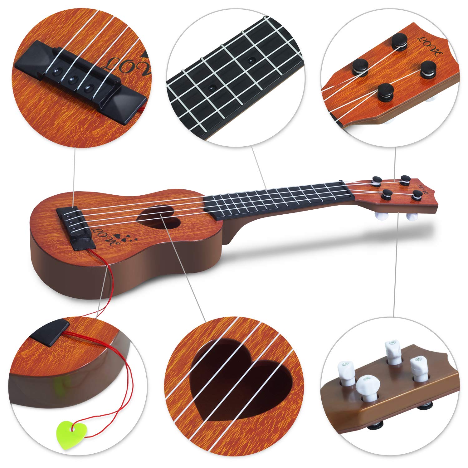 Kids Guitar Musical Toy Ukulele Classical Instrument(Brown), Wooden Play Guitar for Kids Aged 3 4 5 6 7 8 Year Old