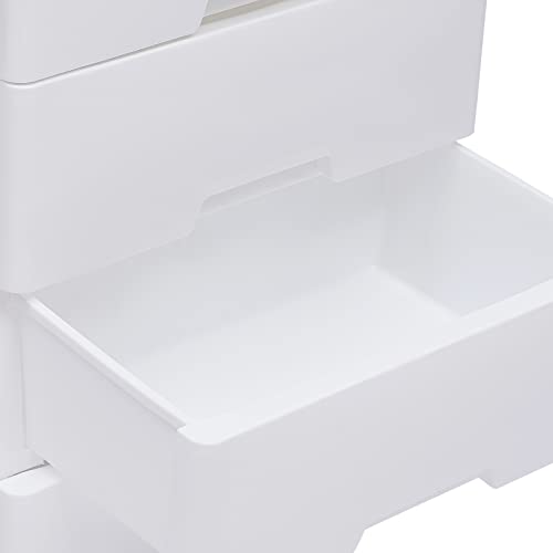 DNYSYSJ 5 Drawer Plastic Dresser Storage Cabinet, Stackable Storage Stand Tower, Closet Organizer Units for Home Office Bedroom and Hallway Entryway 17.72 * 11.81 * 33.07" (White)