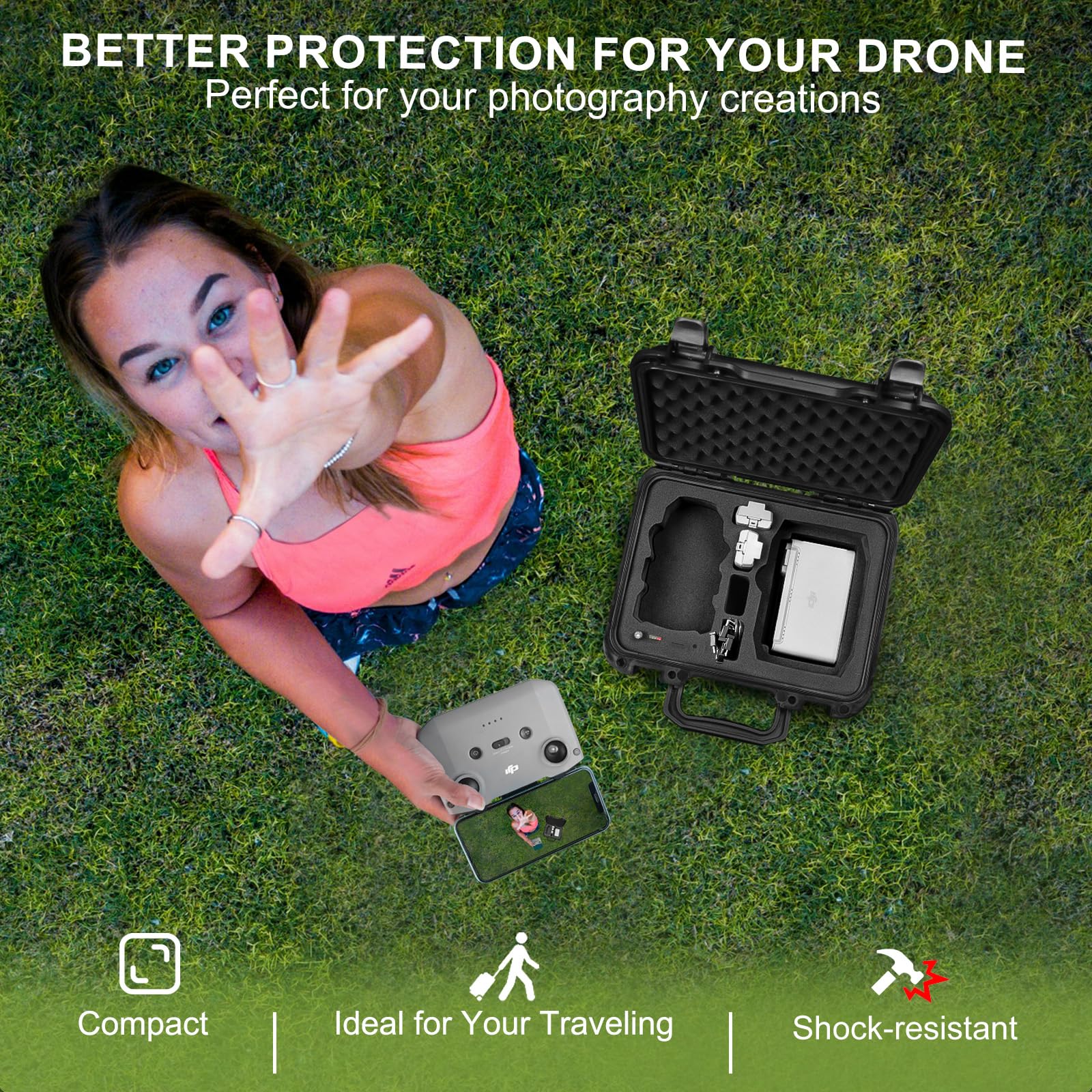 Lekufee Portable Travel Waterproof Hard Case Compatible with DJI Mini 2 SE/DJI Mini 2 Drone/DJI Mini 4K and DJI Mavic Mini 2 Drone Accessories(CASE ONLY)