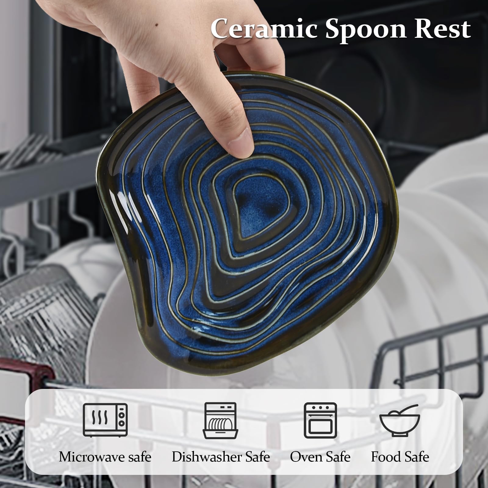 Ceramic Spoon Rest for Stove Top, 3 Pcs Spoon Holder Ceramic Spoon Rest for Kitchen Counter Dining-Table, Heat Resistance Kitchen Spoon Utensil Rest for Coffee Spoons,Ladles,Tongs,Spatula