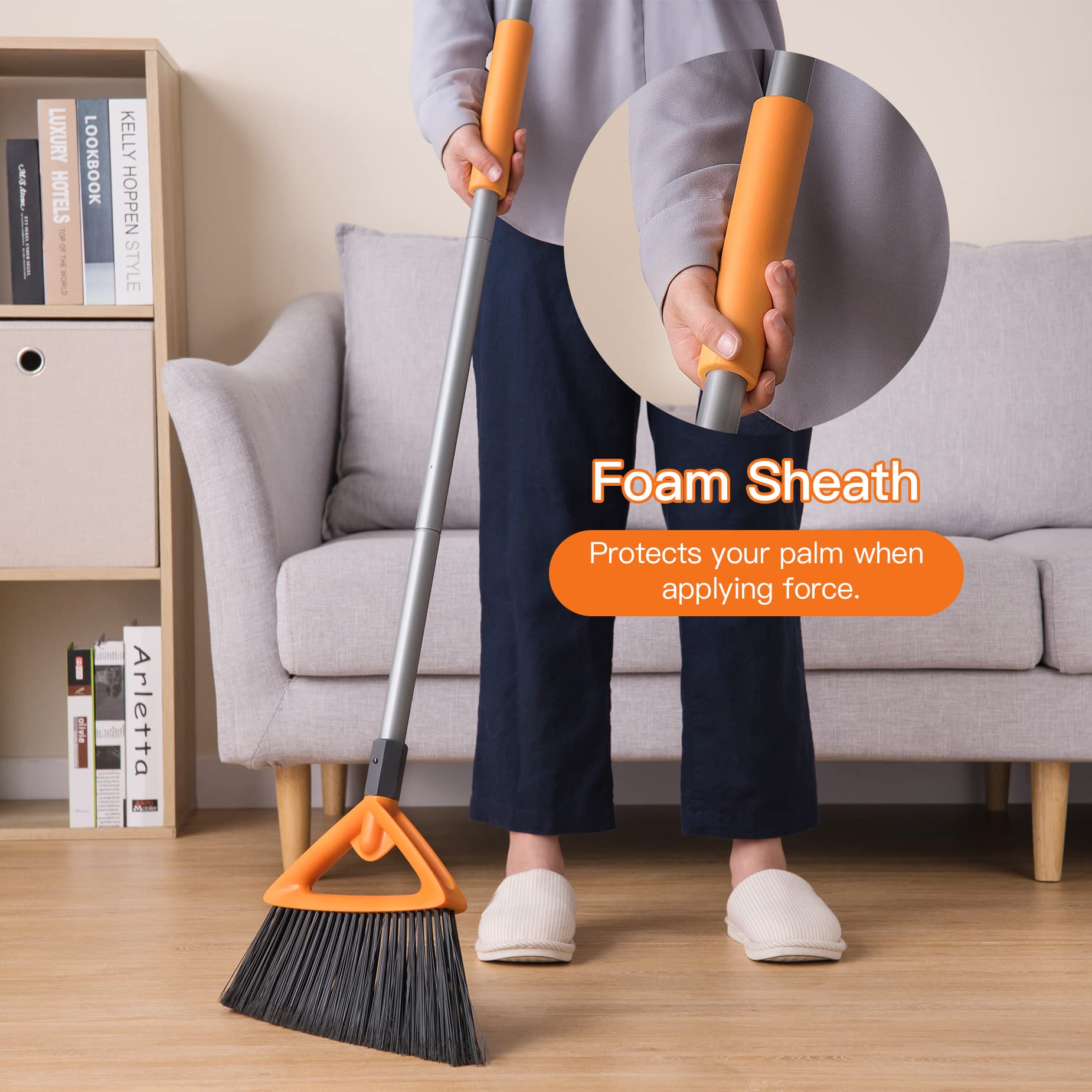 CLEANHOME Outdoor Broom for Sweeping with 2 Heads, Commercial Household Heavy-Duty Long Handle Deck Broom, Indoor Kitchen Broom for Garage Courtyard Lobby Sidewalks Office Home School