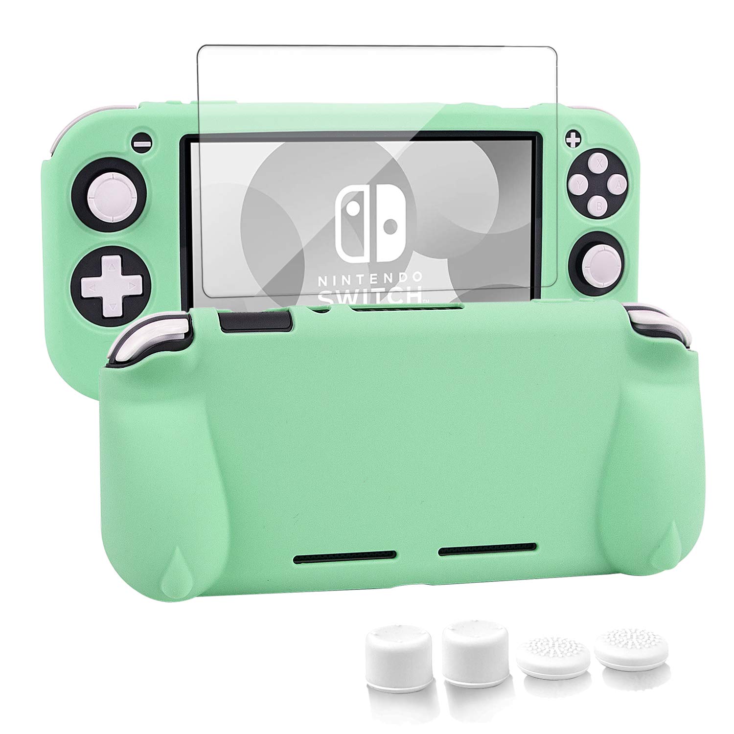 Silicone Protective Case for Nintendo Switch Lite, Soft Grip Case Cover with Comfort Ergonomic Handles for Nintendo Switch Lite 2019 [Self Stand][4 Thumb Stick Caps] (Silicone Grip-Green)
