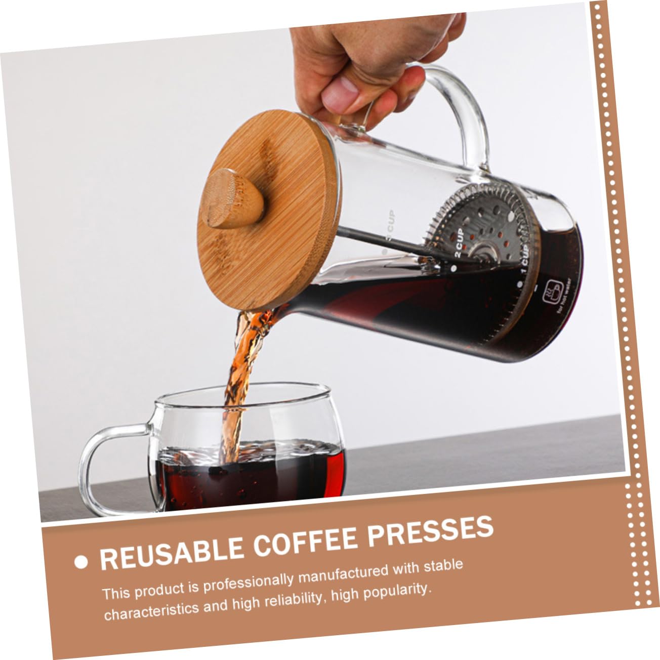 Ciieeo Expresso Coffee Cup Coffee Glass Press Kettle Cold Brew Coffee Pot Manual Coffee Pot Resistant Teapot Tea Maker Borosilicate Coffee Pot Concentrate Travel Wood Jug
