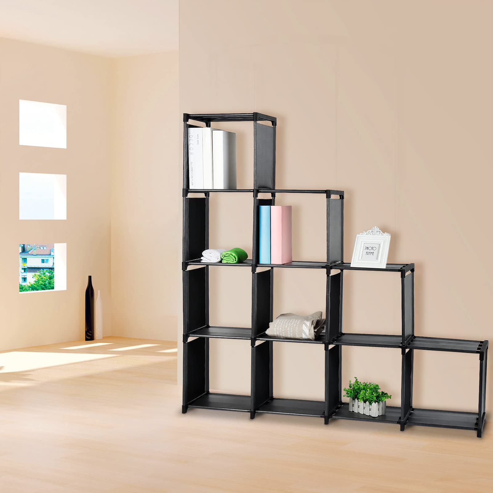 Skatolly Storage Organizer Rack, 10- Cube DIY Plastic Modular Storage Shelves, Closet Organizer Shelving Storage Cabinet for Bedroom Living Room Office