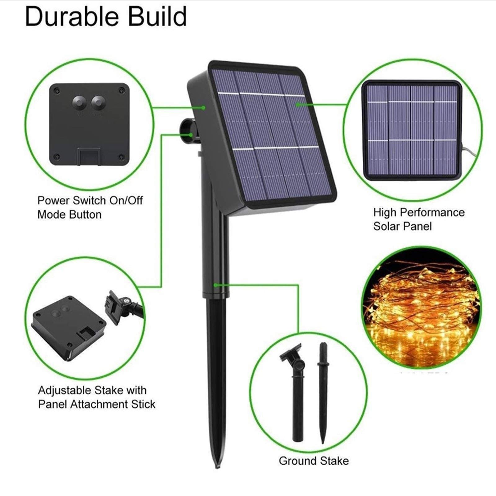 LIUPENGWEI Solar Lights Outdoor, (100 LED 8 Modes) Solar Garden Lights, 12m Copper Wire Solar String Lights, Waterproof For Halloween, Christmas, Tree, Garden, Home, Wedding, Party Fairy Lights garden