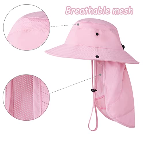 desertbear Girls Sun Hat Toddler Neck Flap Adjustable Large Brim Bucket Beach Hats Hole UV Protection Foldable Hat for Boys Summer Fishing Hat for Age 3-12