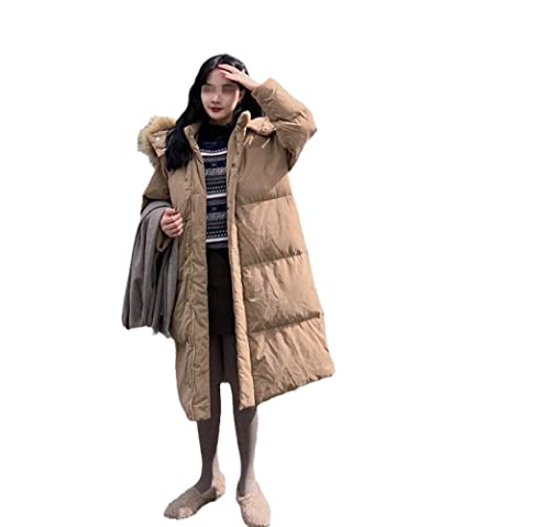 BLFYQB Padded Women in The Long Section Winter Loose Thicken Thigh Student Down Coat Coat Tide Fit The Wrist Cuffs/Coffee/L
