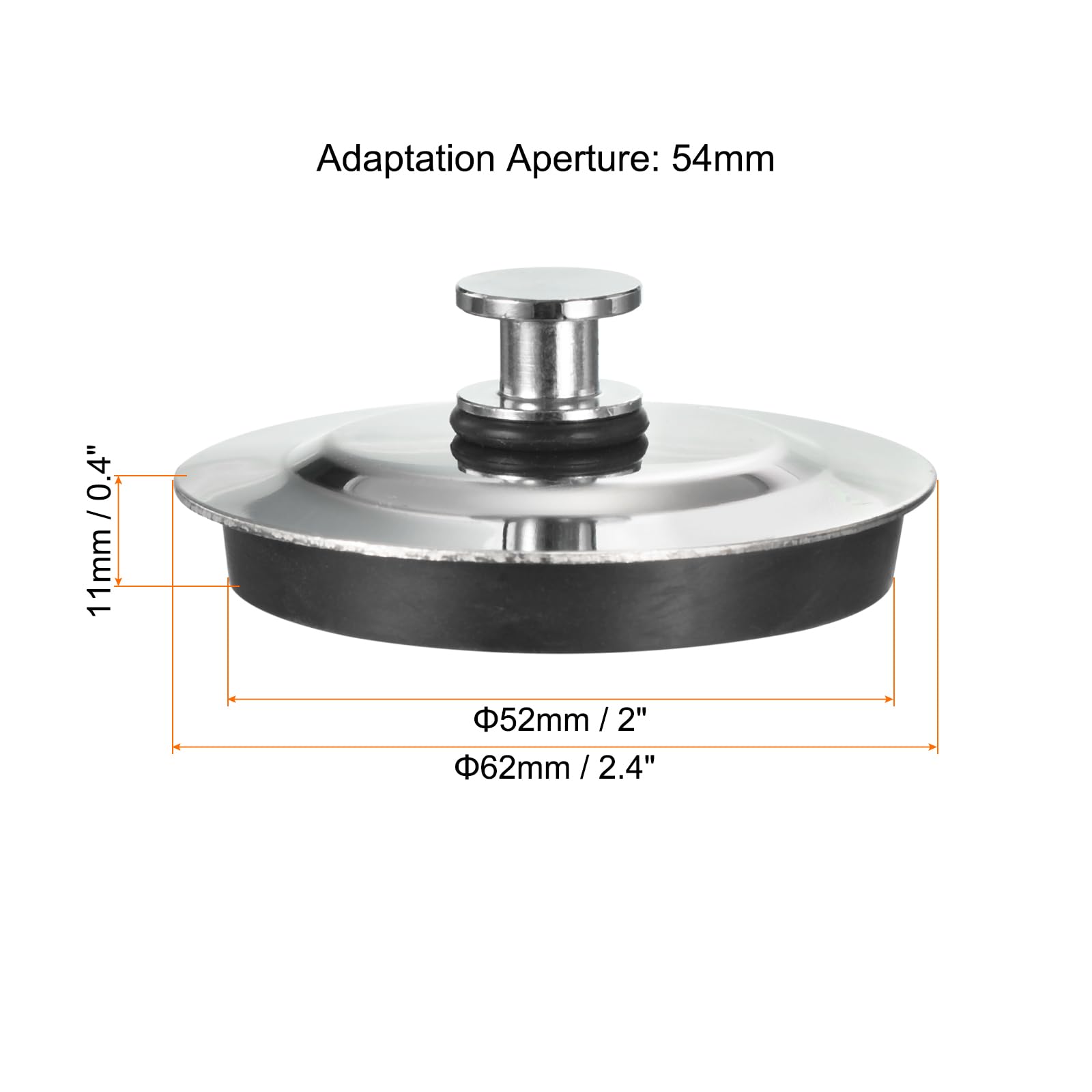 MECCANIXITY 52mm I.D. Sink Drain Cover, 2 Pack Stainless Steel Seal Plug Water Stopper with Handle for Kitchen Bathroom Bathtub, Silver Tone Black (Fit 53-54mm Mouth)