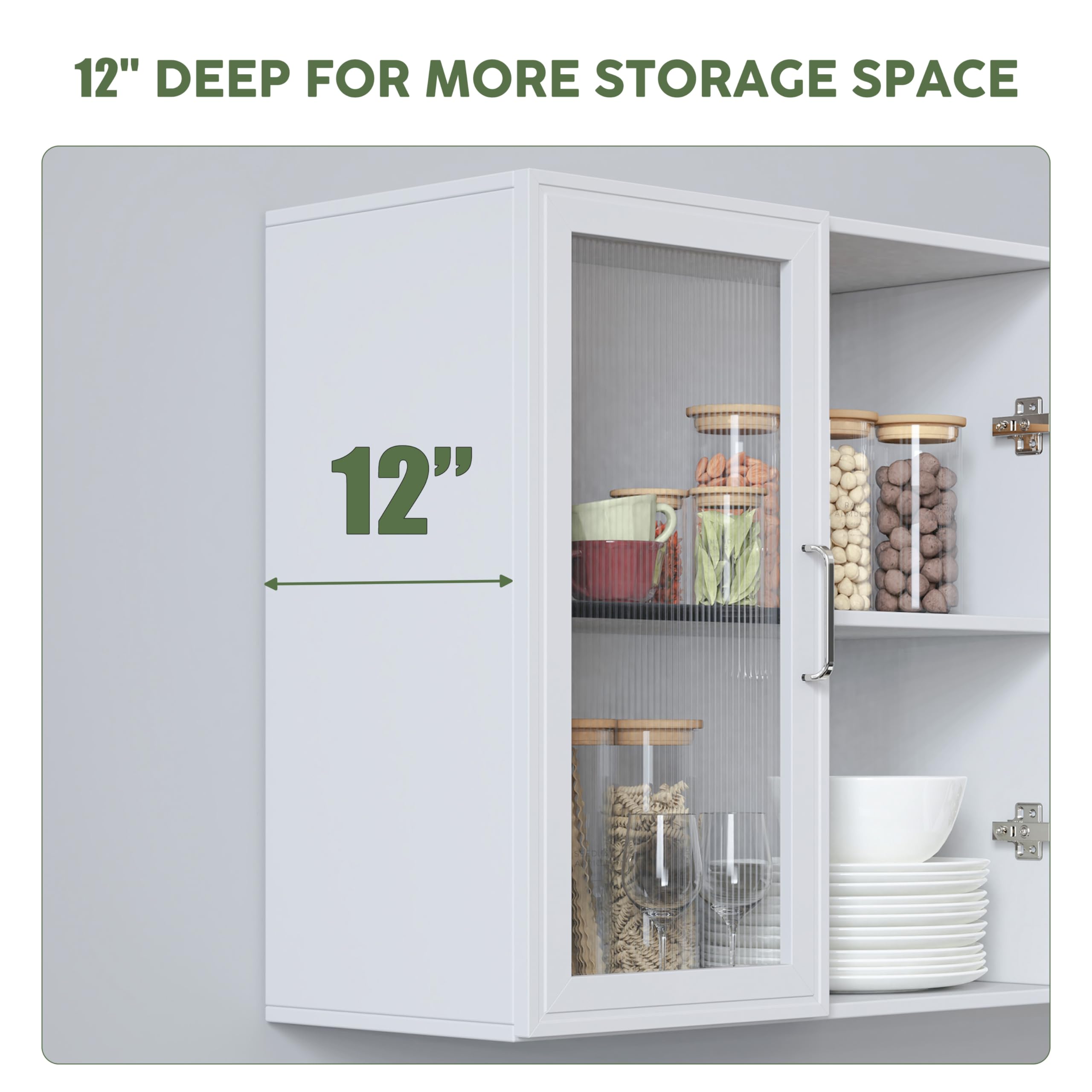 FIMELLO Wall Cabinet, Acrylic Glass Wall Mounted Storage Cabinets, Medicine Cabinet for Kitchen Garage Laundry, White
