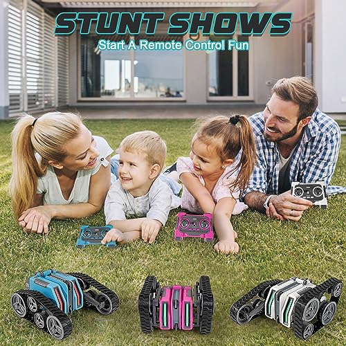 FUUY Remote Control Car, 360° Rotating RC Car with Cool Lights, Transform RC Tank Mini RC Crawler Double-Sided Tracked Fancy Stunt Car Kid Toy for Birthday White