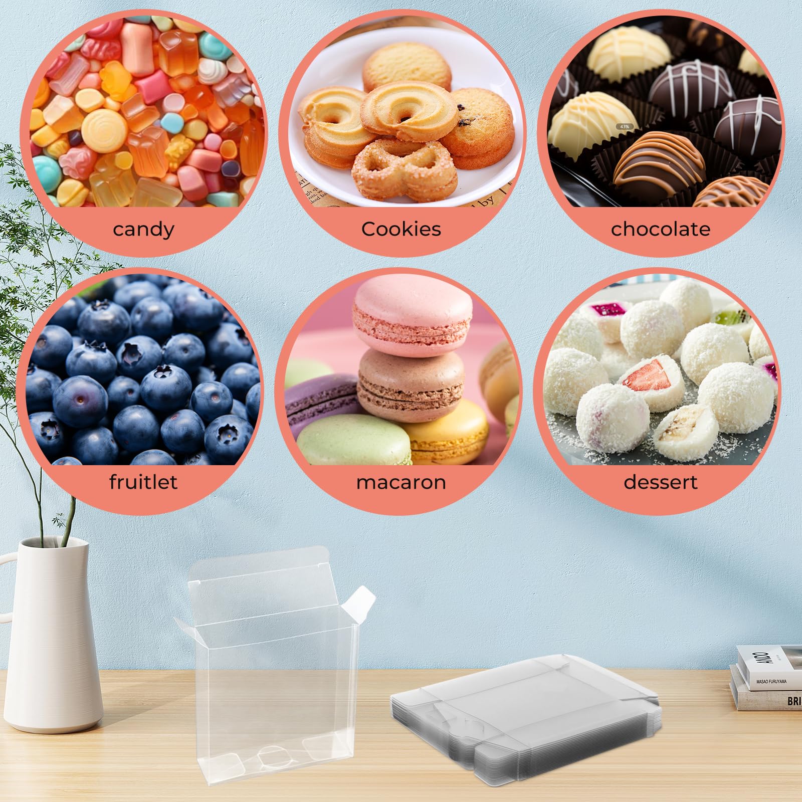 CZWESTC 30 Pack Rectangle Plastic Favour Boxes，4x4x1.2inch Clear Boxes for Treats, Cookie, Chocolate, Sugar, Wedding, Christmas Party, Festival Gift Packaging
