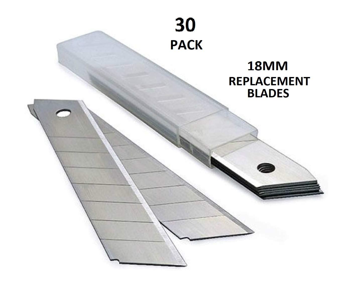 FEENIX 22050 30-Pack 18MM Utility Knife Replacement Blades, Snap off Replacement Knife Blades for Retractable Box Cutters and Knives, Hobby, Craft Knife - Bulk pack of 30 Blades