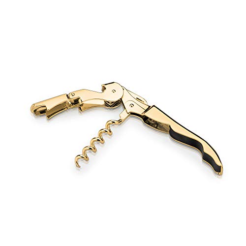 Viski 24k Gold Plated Signature Double Hinged Corkscrew Wine Bottle Opener and Foil Cutter, Waiter’s Corkscrew Wine Key, 4.75"