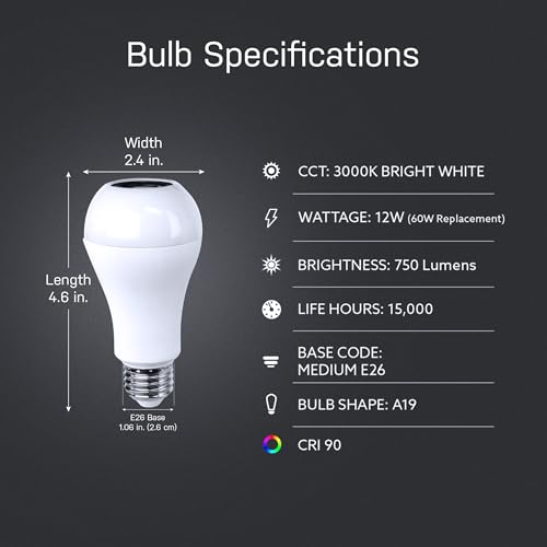 Feit Electric A19 LED Speaker Light Bulb, 60W Equivalent Built-in Speaker IntelliBulb, E26 Medium Base, 750 Lumens, 3000K Bright White - BTOM60830LEDI