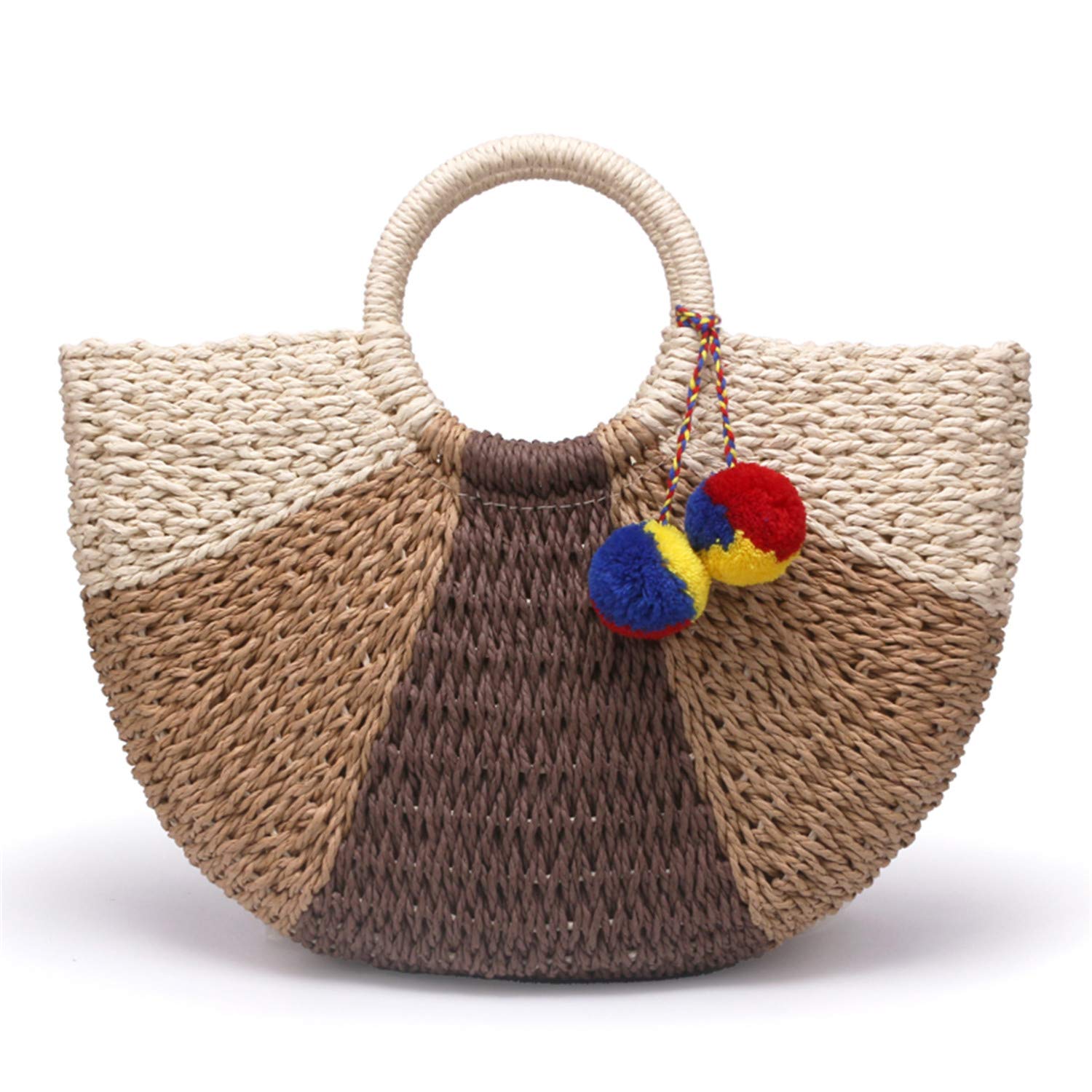 New large retro straw bag classic semi-circle transition color paper rope woven bag picture big