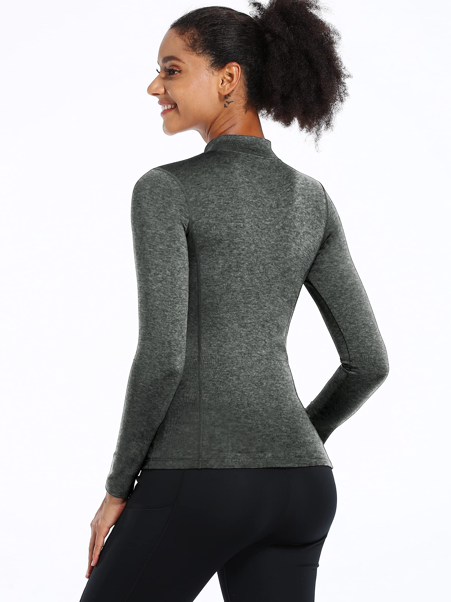 CADMUS Compression Long Sleeve Shirts for Women Workout Hiking Shirts, 3 Pack, Black & Grey & Blue, 2XL