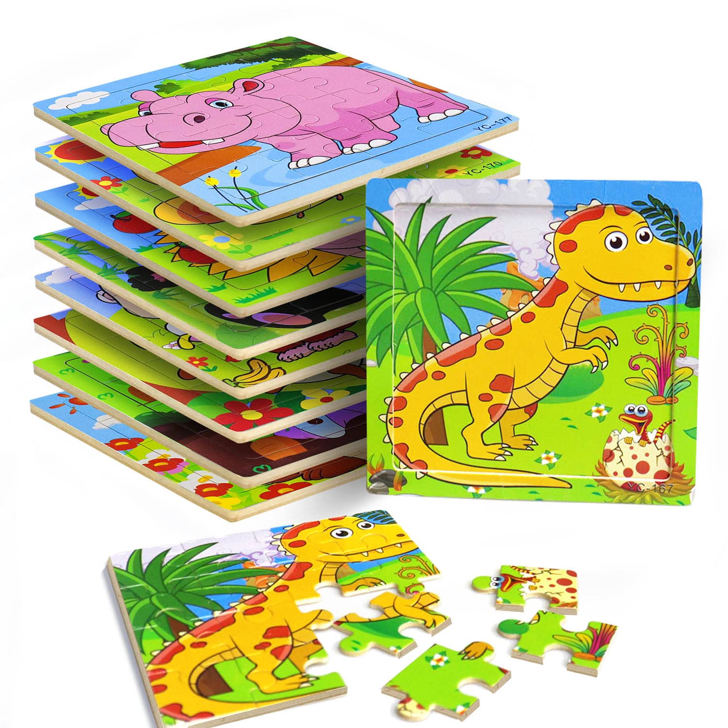 Puzzles for Kids Ages 3-5, 9 Pack Wooden Jigsaw Puzzles for Toddlers Ages 3-5 16 Pieces Preschool Educational Learning Toys Set Animals Puzzles for 3 4 5 Years Old Boys and Girls