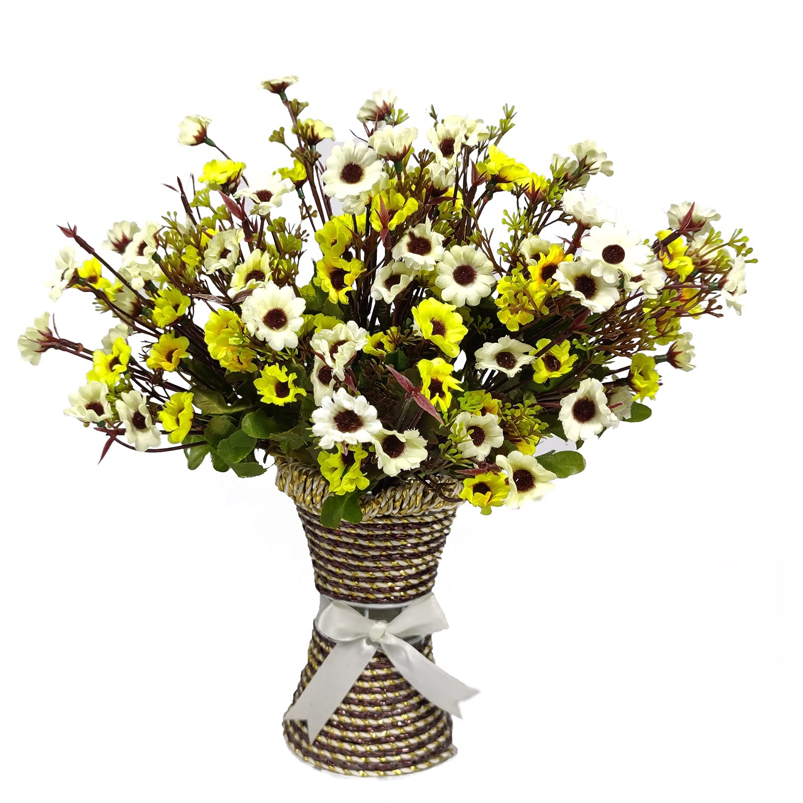 skycats Artificial Flowers, Artificial Daisy Silk Flowers, Flowers for Home Wedding Kitchen Garden Patio Window Box Office Table Centerpieces Indoor Outdoor Decor (4 Bundles White, excluding vases)